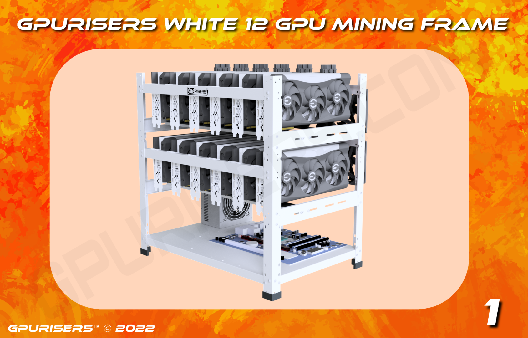 GPURisers 12 GPU White Mining Frame - GPURisers.com